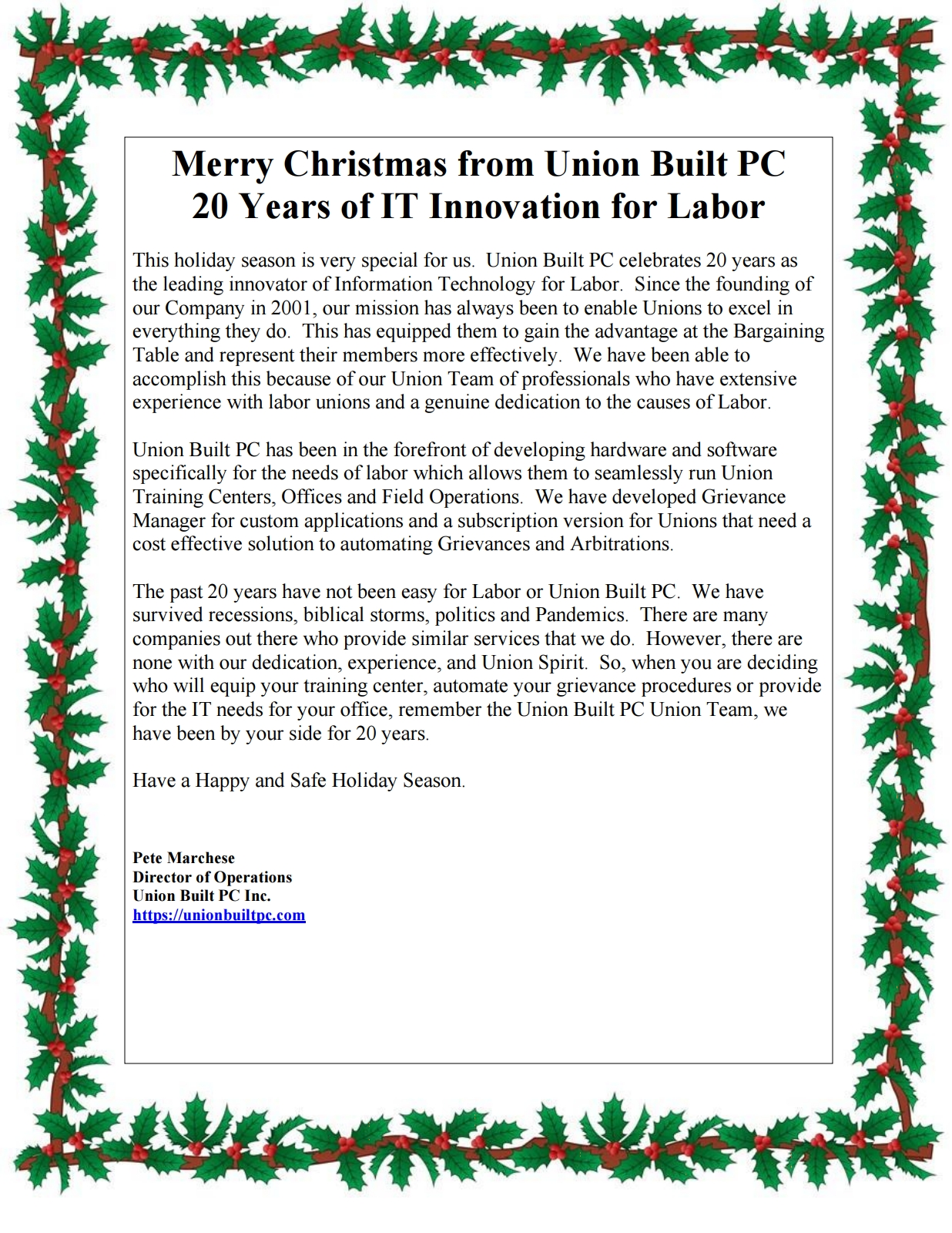 Merry Christmas from Union Built PC - 20 Years of IT Innovation for ...